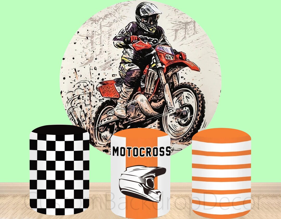 Motorcycle Round Backdrop,black and White Plaid Elastic Cylinder Cover ...