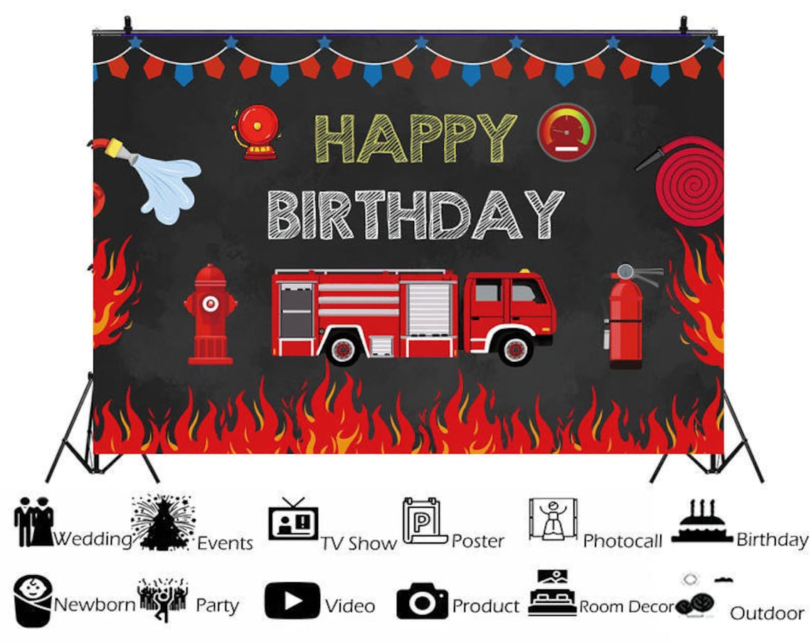 Firefighter Firetruck Happy Birthday Photography Backdropboy | Etsy