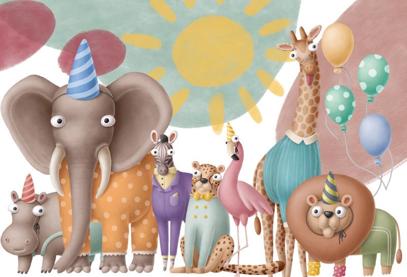 Two Wild Jungle Animals Photography Backdrop Flowers plant | Etsy