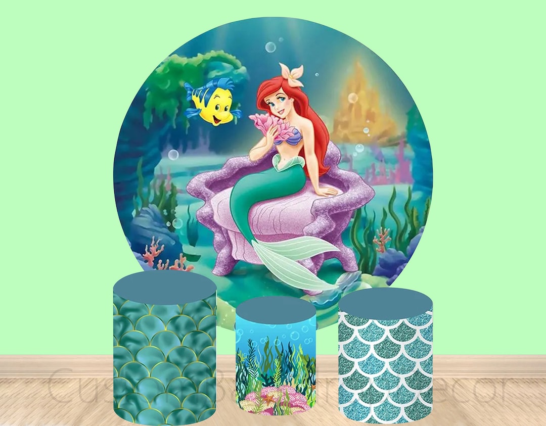 Mermaid Round Backdrop,under Sea Elastic Cylinder Cover Backdrop,girl ...
