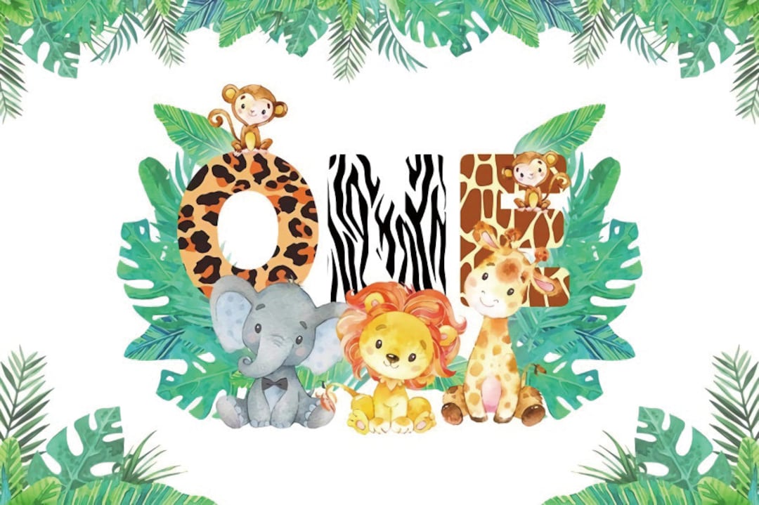 Cartoon Jungle Forest Wild ONE Animal Safari Birthday Party Photography ...