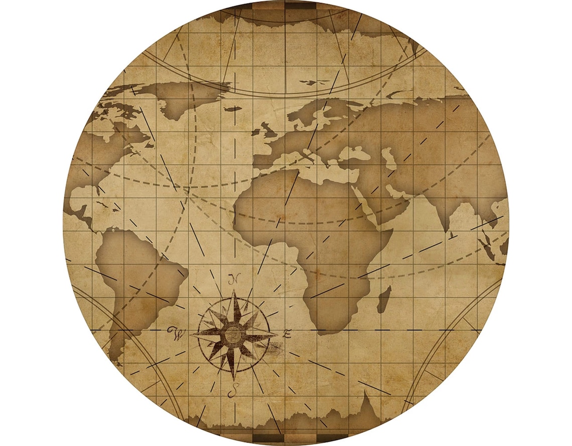 Round World Map Photography Backdrop,vintage Travel Compass Birthday ...