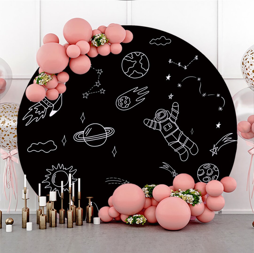 Round Outer Space Theme Photography Backdrop,galaxy Astronaut to the ...