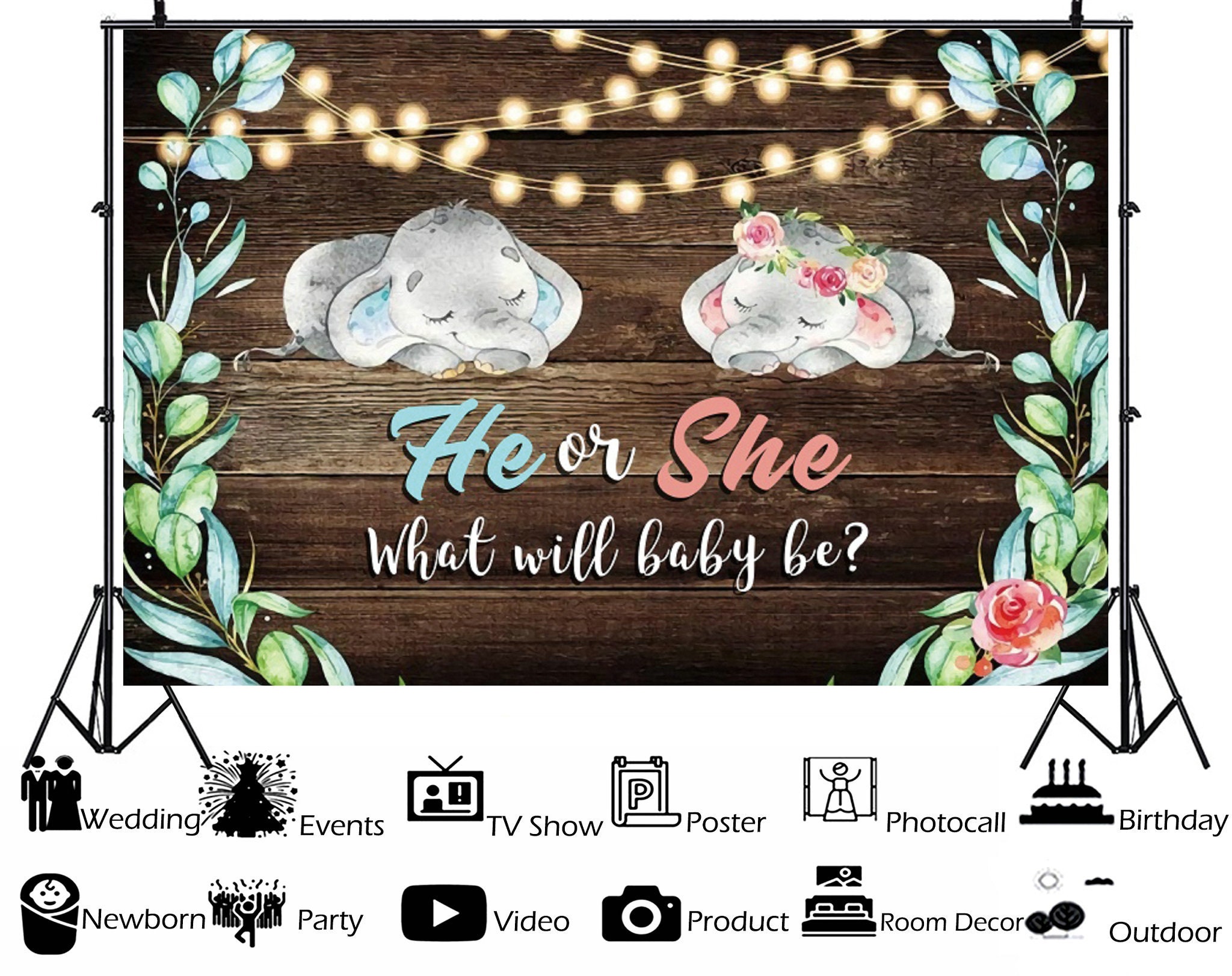 Rustic Elephant Gender Reveal Baby Shower He or She - Etsy UK