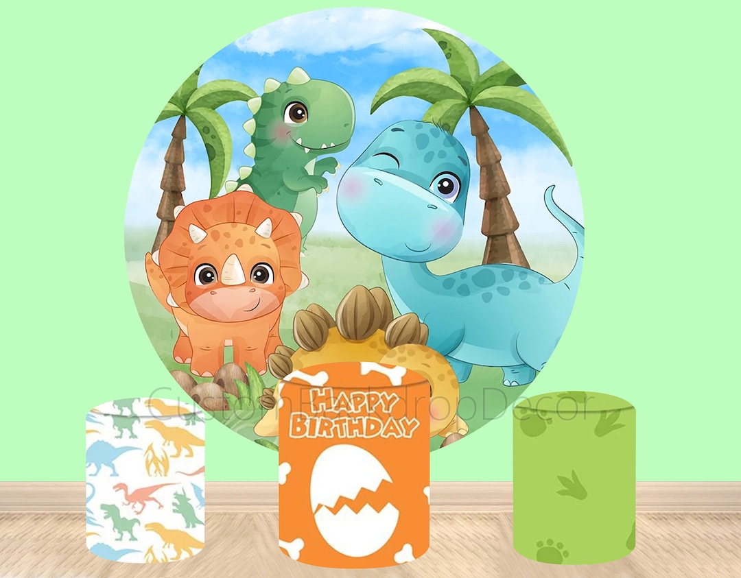Round Dinosaur Photography Backdrop,tropical Leaves Boy Kids Birthday ...
