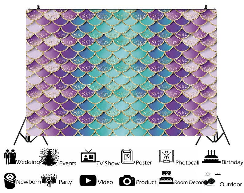 Cartoon Mermaid Fish Scales Photography Backdrops Girl Baby | Etsy