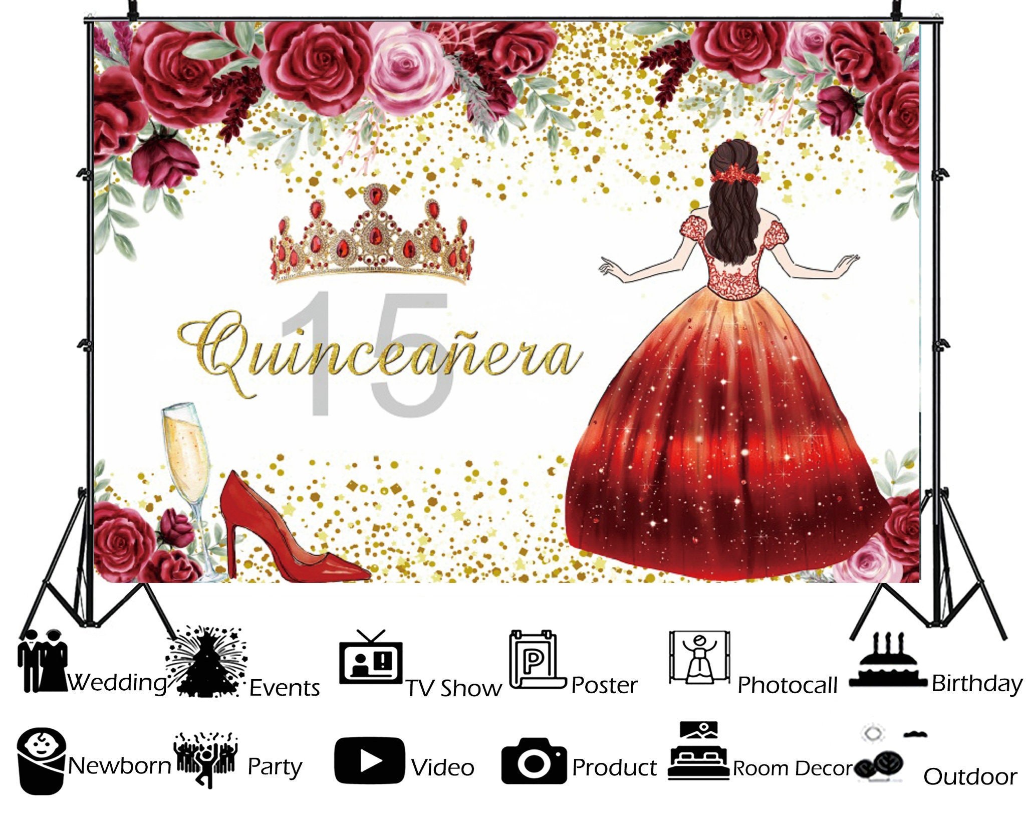 Quinceanera Red Princess Background for Sweet 15 Birthday Party Decor ...