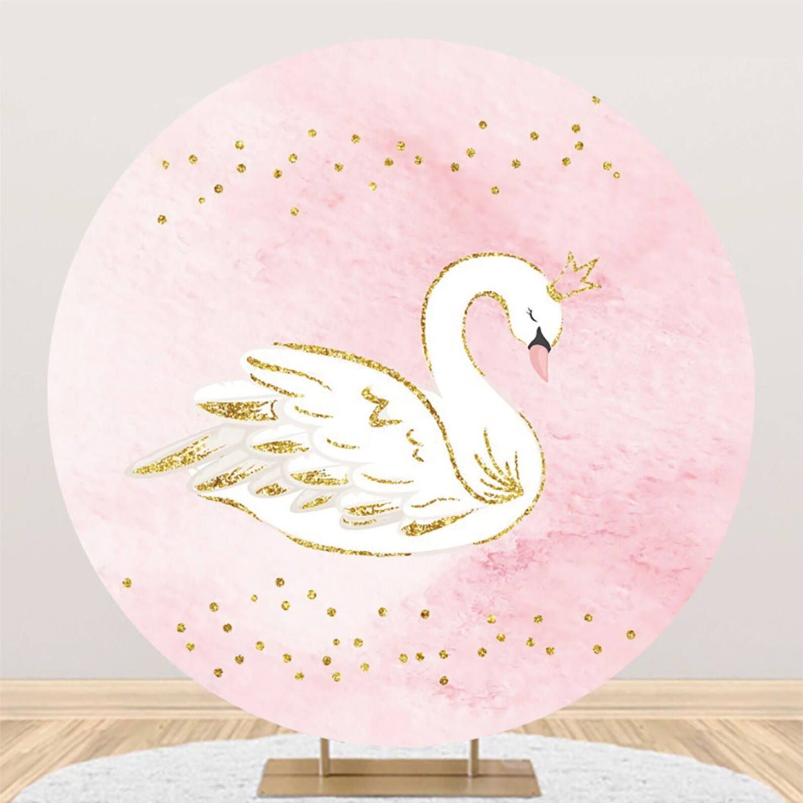 Round Swan Pink Party Photography Backdropglod Glitter - Etsy