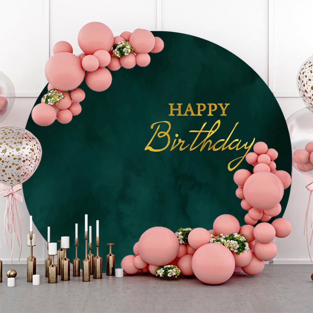 Custom Round Emerald Solid Happy Birthday Party Photography Backdrop ...