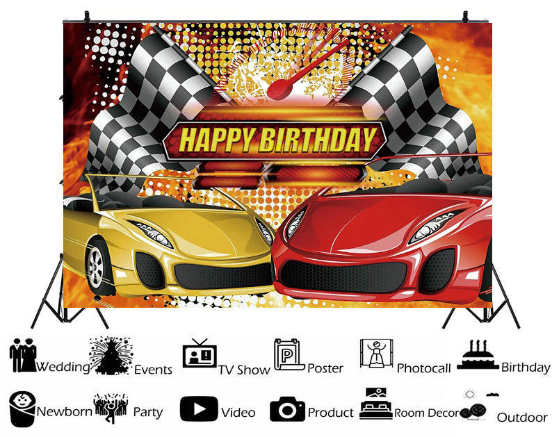 Race Car Happy Birthday Photography Backdropsbirthday Vinyl - Etsy