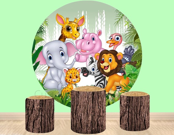 Round Safari Animals Wild One Photography Backdropkids - Etsy