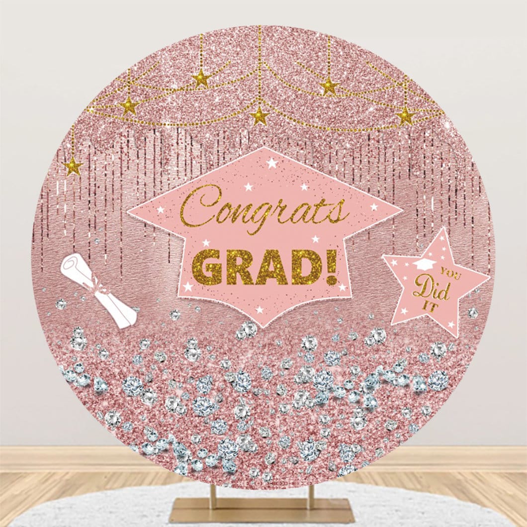 Round Girl Congrats Graduate Photography Backdrop,rose Gold Glitter ...