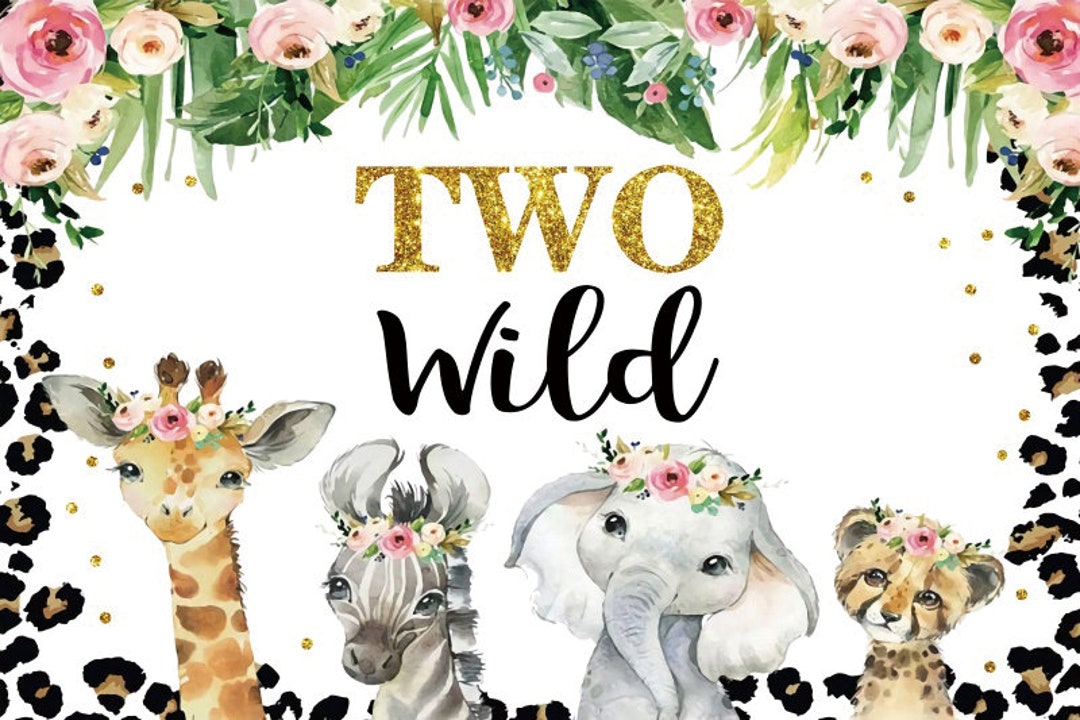 Two Wild Jungle Animals Photography Backdrop Flowers Plant Kids ...