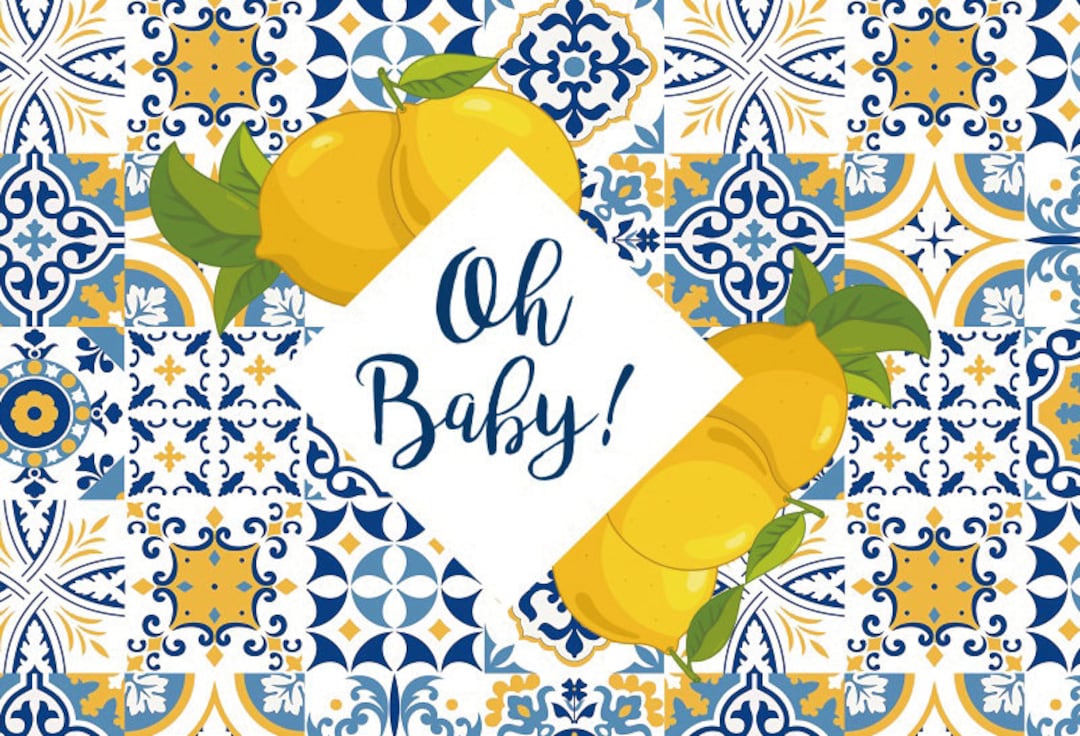 Lemon Newborn Baby Shower Photography Backdrop,lemon Blue and White ...