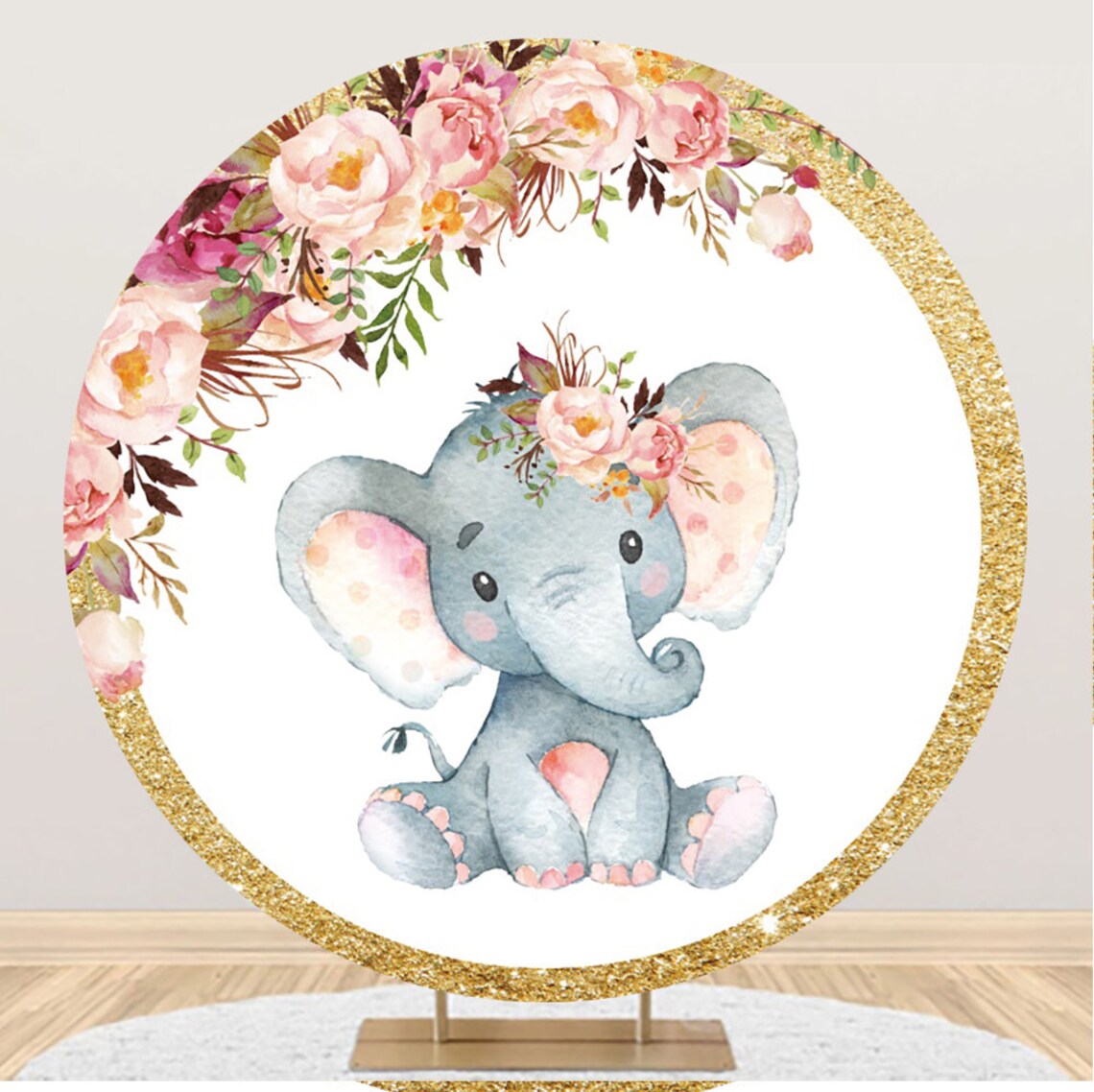 Girl Elephant Baby Shower Round Photography Backdropfloral | Etsy