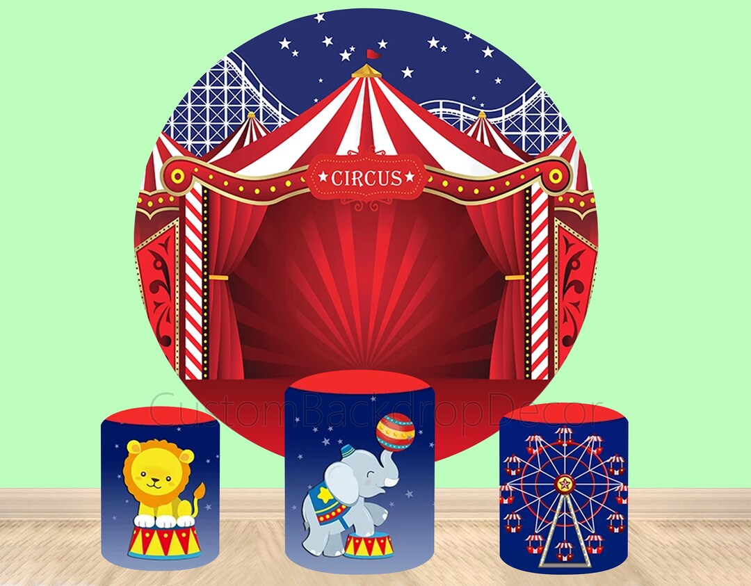 Animals Elephant Tiger Cylinder Cover Backdrop,red Curtains Circus Kids ...
