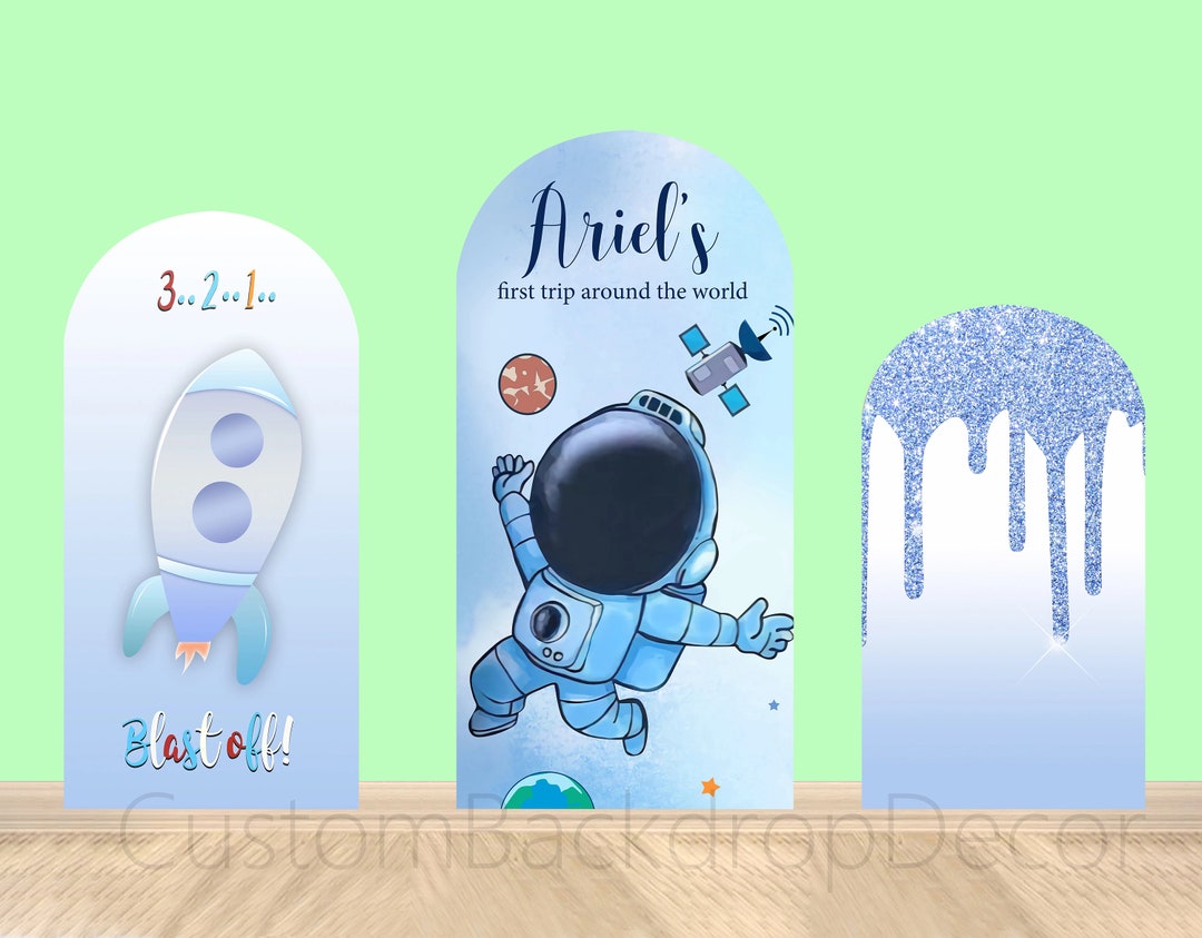 Astronaut Space Arch Wall Cover Backdrop Blue Boy Kids Birthday Party ...
