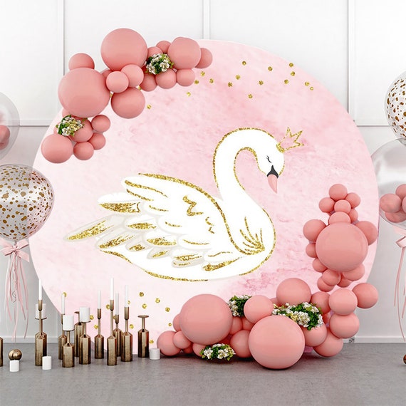 Round Swan Pink Party Photography Backdropglod Glitter - Etsy