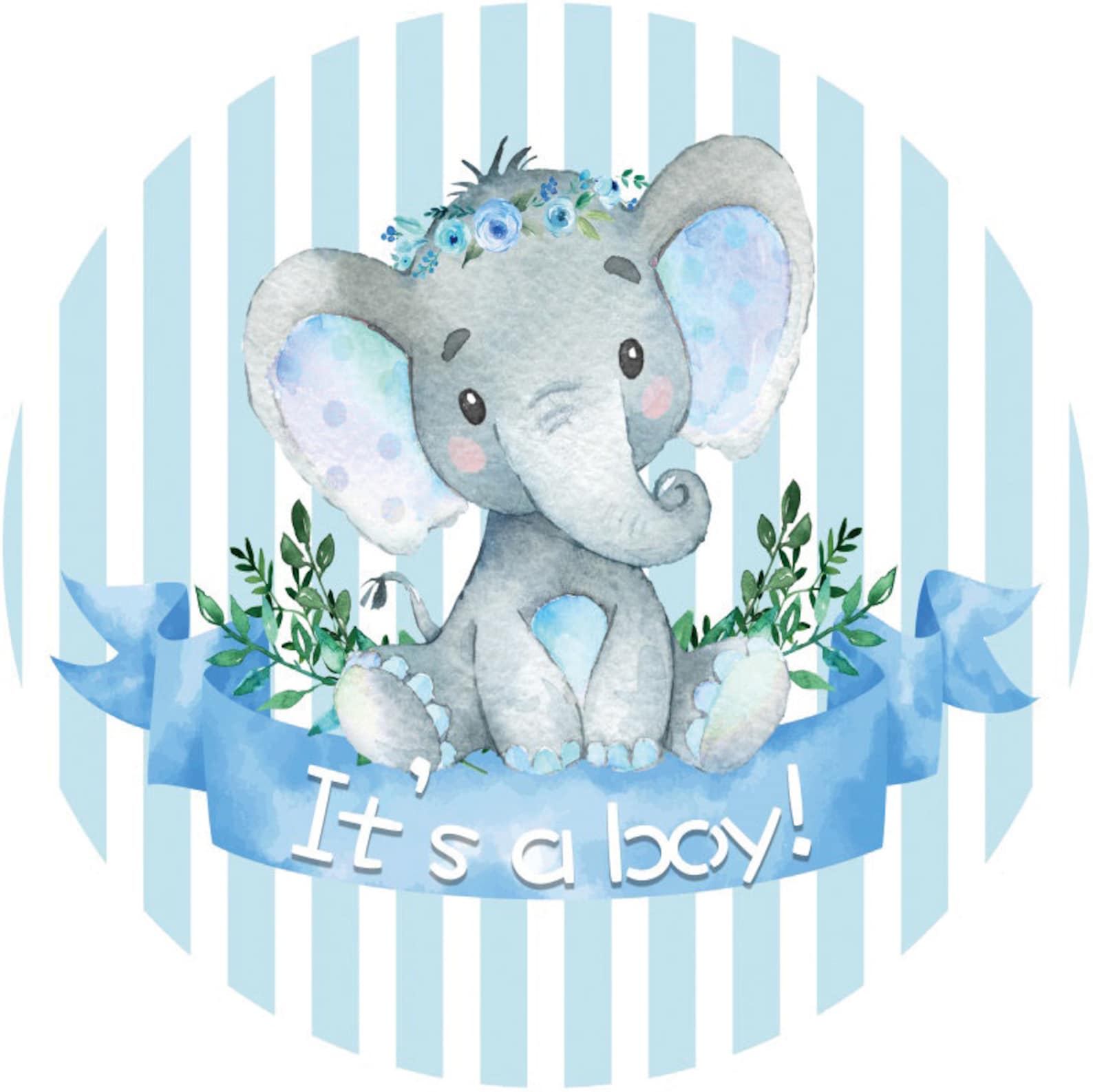 Round Blue Elephant Photography Backdrop Boy Birthday Party Baby Shower ...