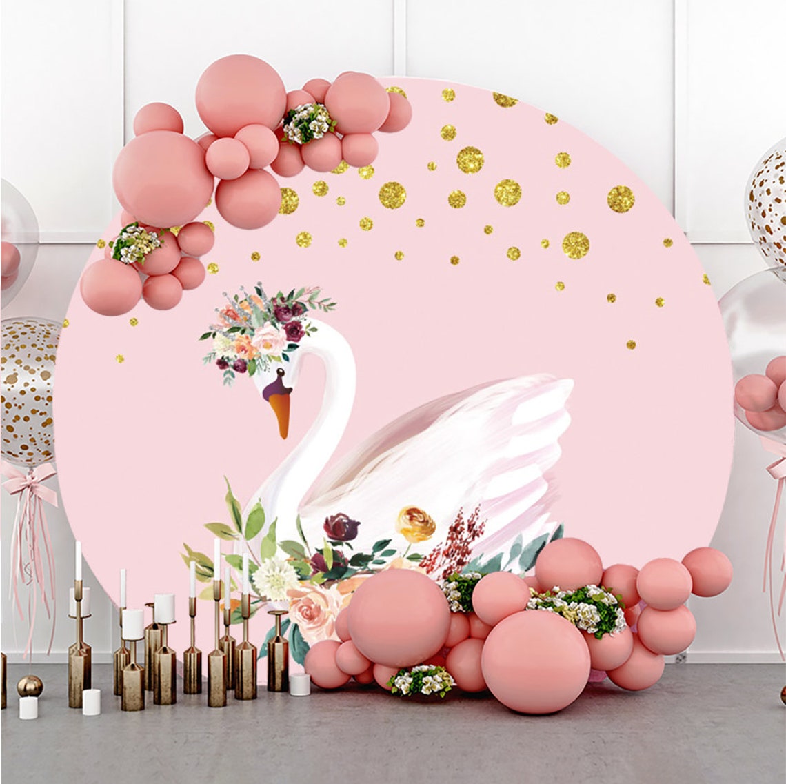 Round Swan Theme Party Photography Backdropglod Glitter - Etsy
