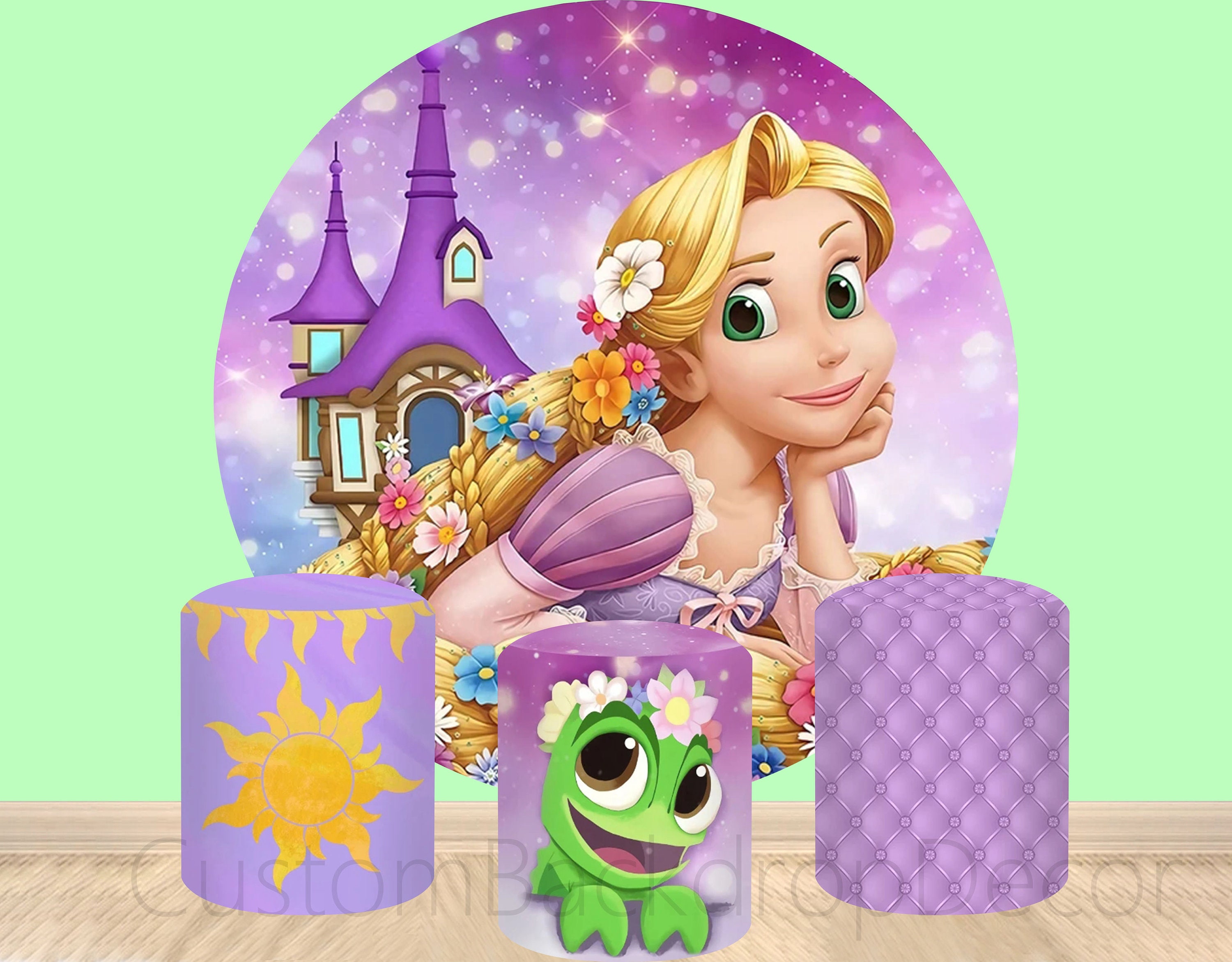 Rapunzel Tangled Round Backdrop Banner Princess Cylinder Cover Backdrop ...