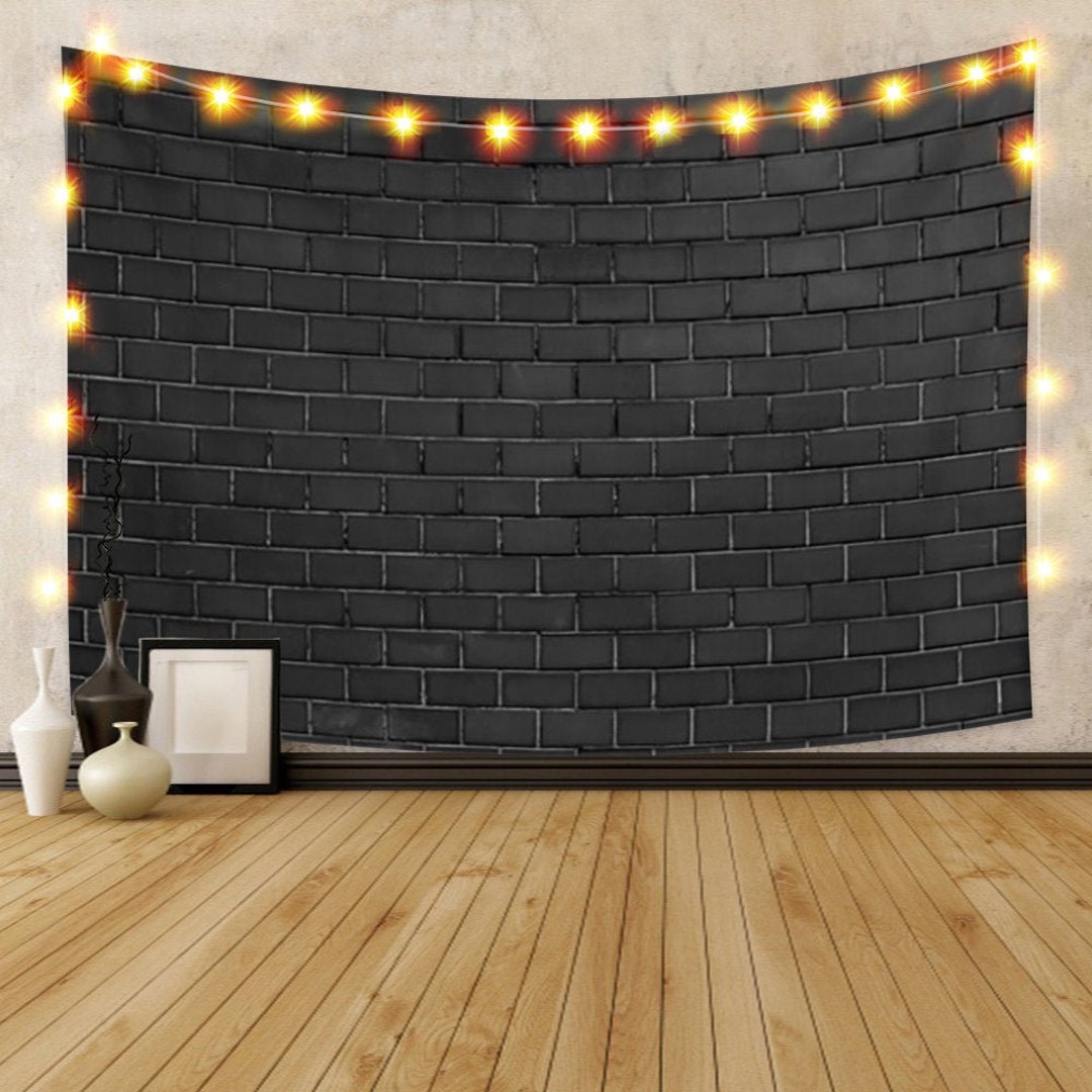 Dark Black Brick Wall Tapestry for Living Room,black Brick Wall Home ...