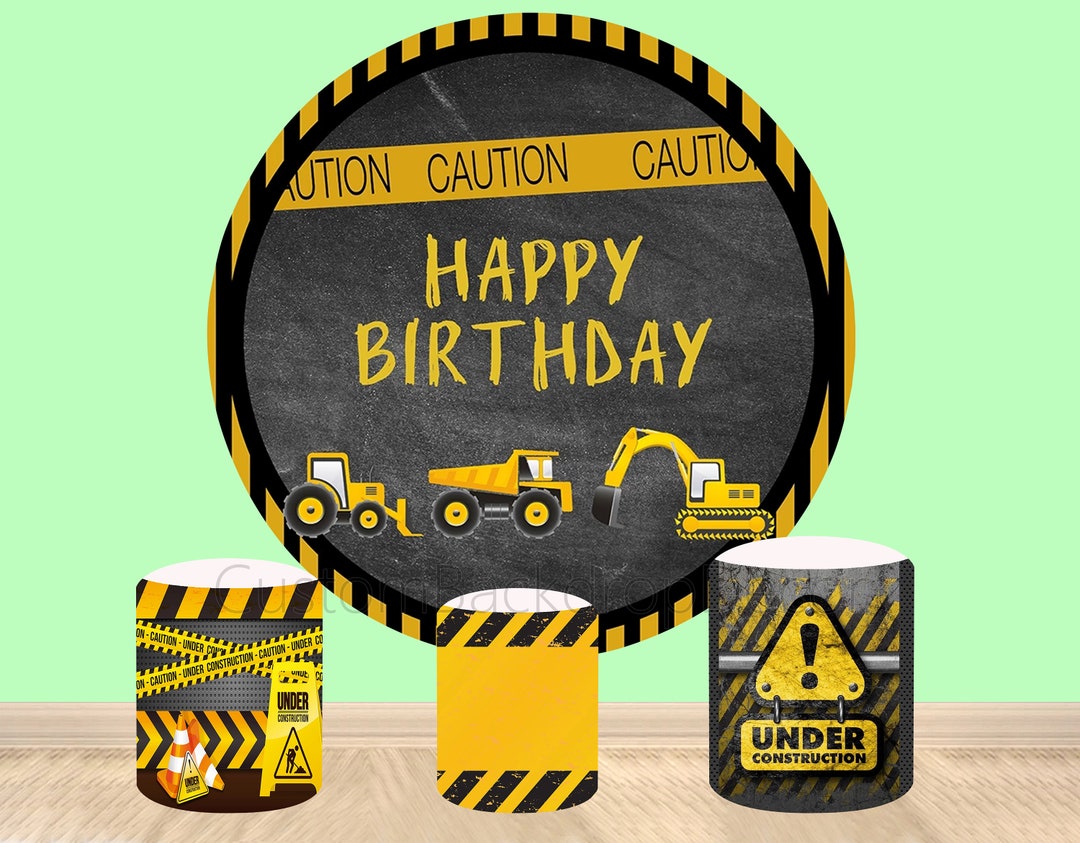 Engineering Vehicle Cylinder Cover Backdrop,caution Theme Birthday ...