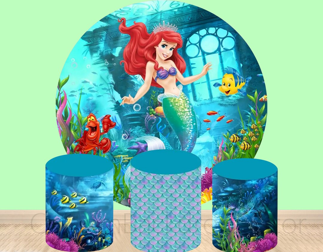 Mermaid Round Backdrop,under Sea Elastic Cylinder Cover Backdrop,girls ...