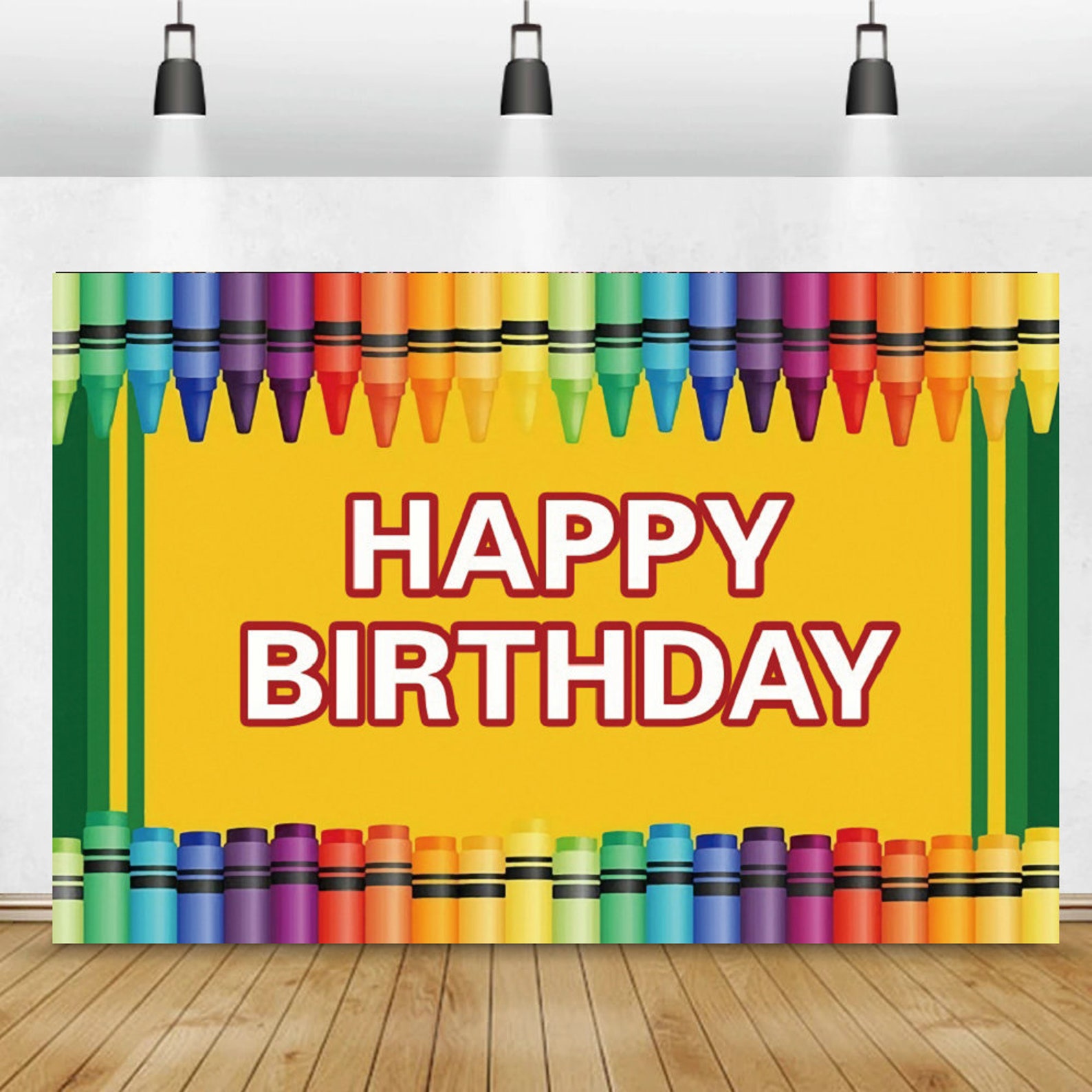 Rainbow Crayon Happy Birthday Photography Backdropbirthday | Etsy