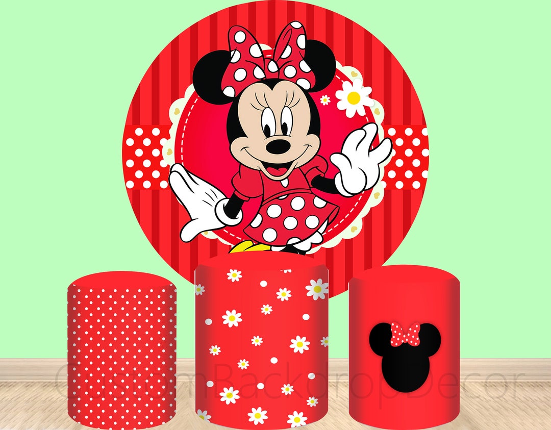 Cartoon Disney Theme Decor Cylinder Cover Backdrop,red Dance Minnie ...
