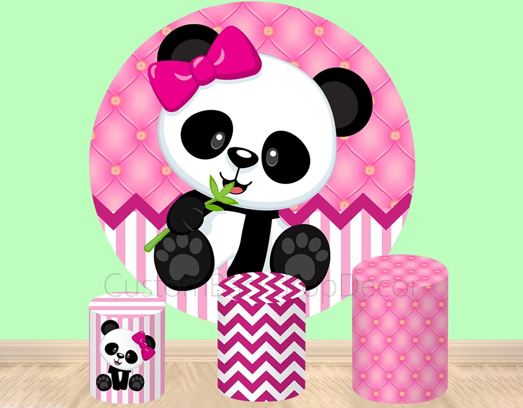 Round Cute Panda Theme Photography Backdrop,pink Girl Birthday Party ...