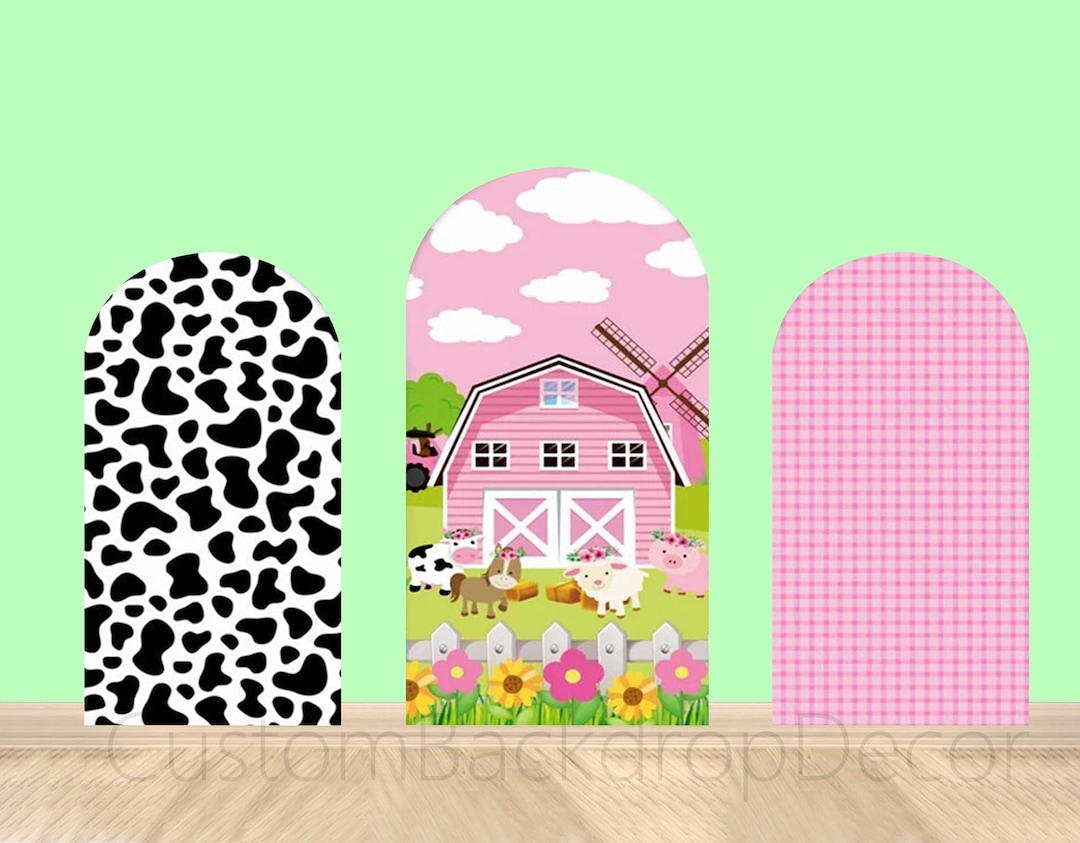 Pink Cow Birthday Party Double Arch Photography Backdrop Farmhouse ...
