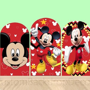 Red Funny Mickey Mouse Round Arch Cover Wall Backdrop Cartoon Arch ...