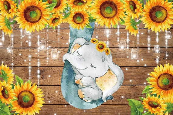 Cute elephant Sunflower Photography Background Baby Shower | Etsy