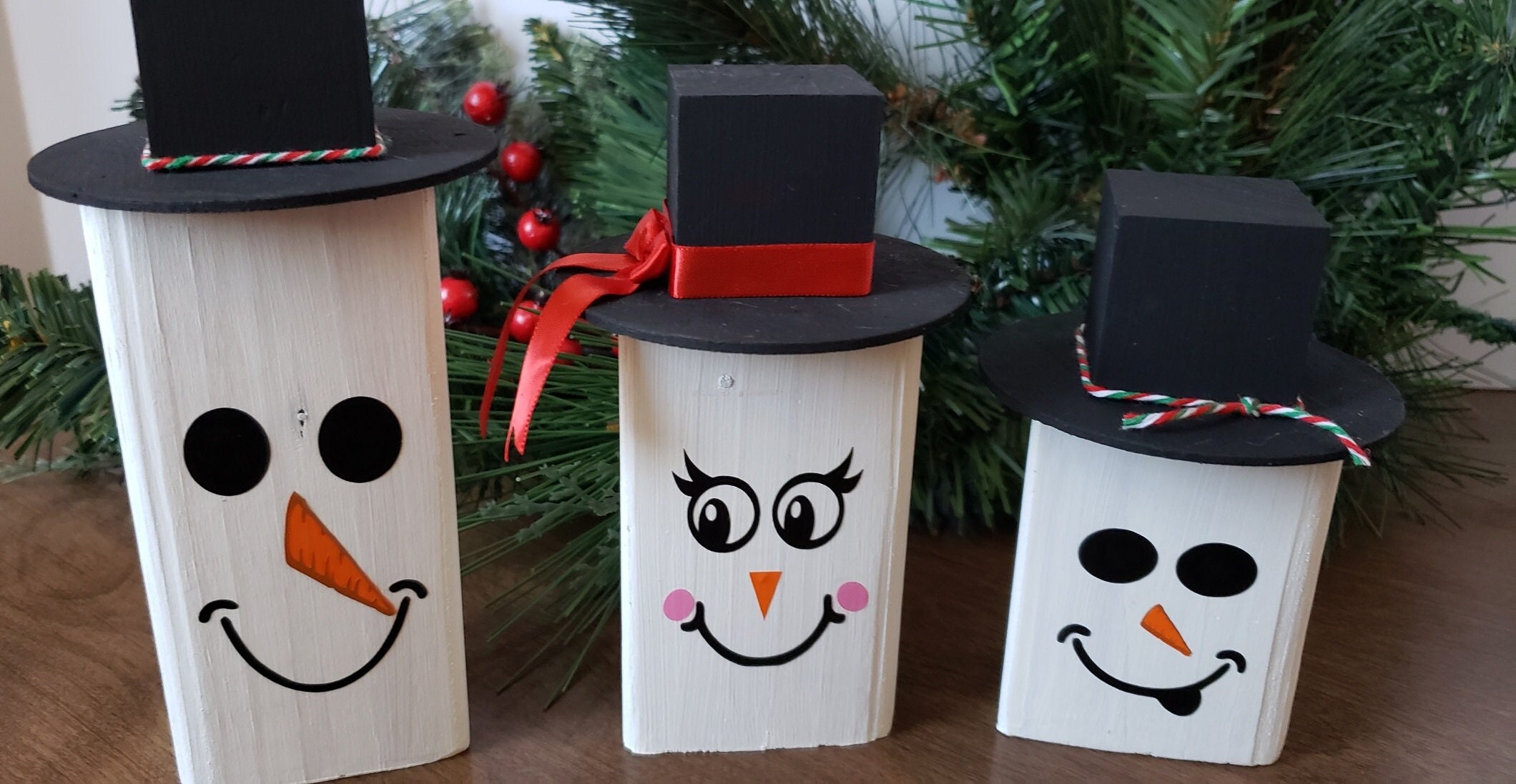 Wood Snowman Trio Table Decor - Etsy