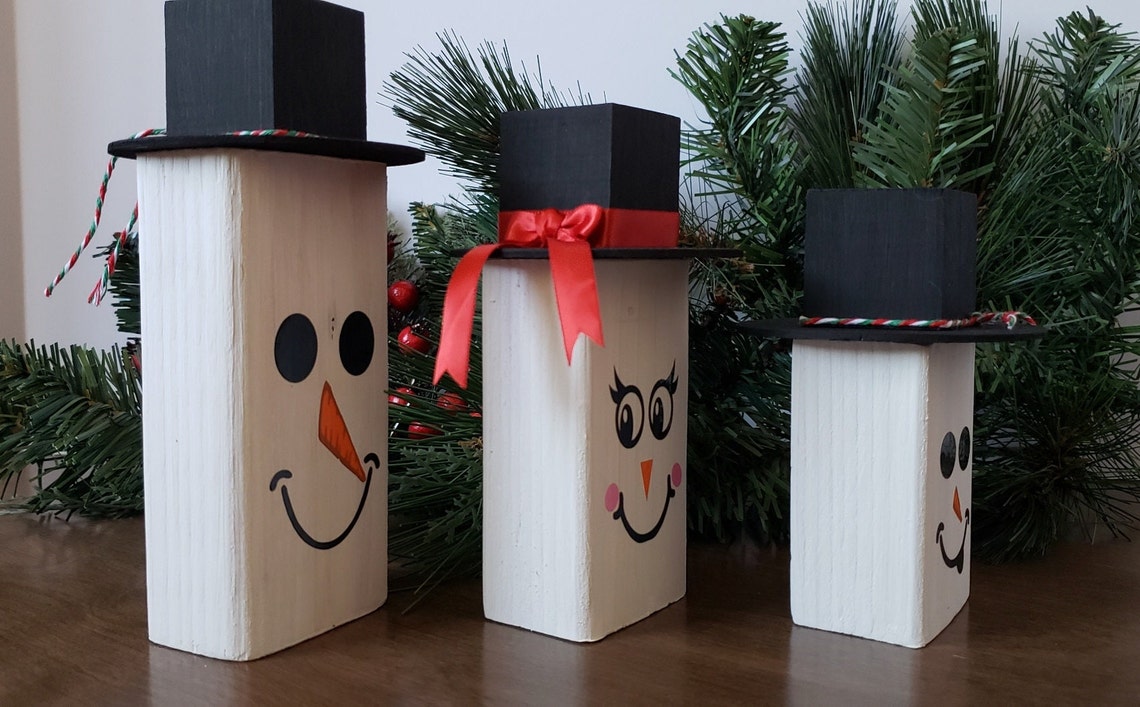 Wood Snowman Trio Table Decor - Etsy