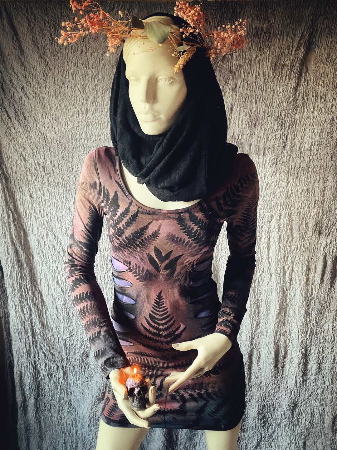 Forager Fern Pattern Dress/green Witch/wednesday Dress/dystopian Style ...