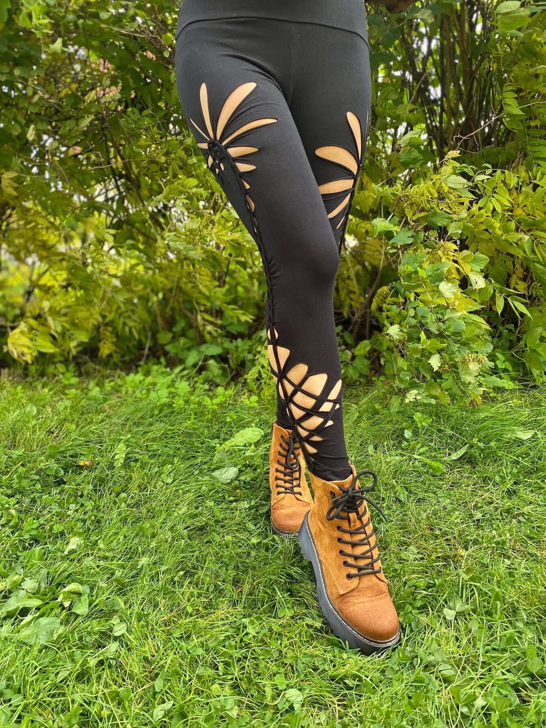 Slit Weave Leggingstribal Cotton Leggingscut Out Leggingssteam Punkyogaorganicbutterfly