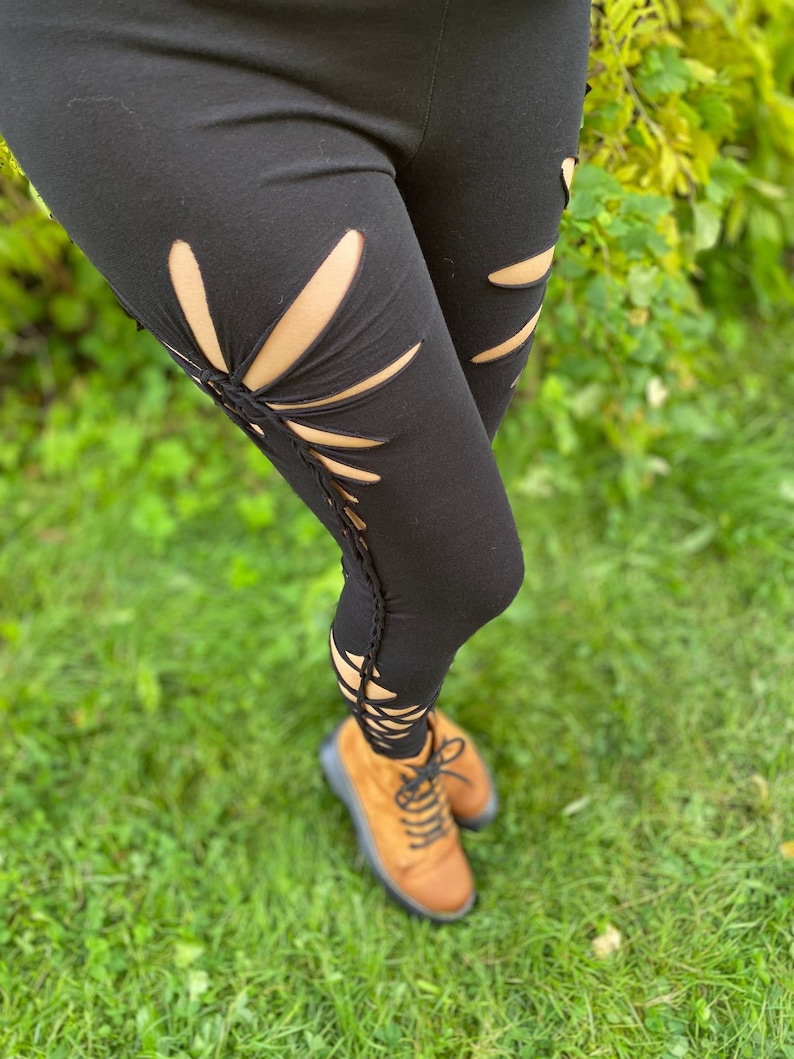 Slit Weave Leggingstribal Cotton Leggingscut Out Leggingssteam Punkyogaorganicbutterfly