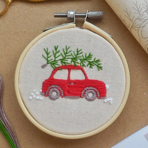 Christmas Tree on Car Mini Embroidery Kit Easy Craft Kit Gift - Etsy