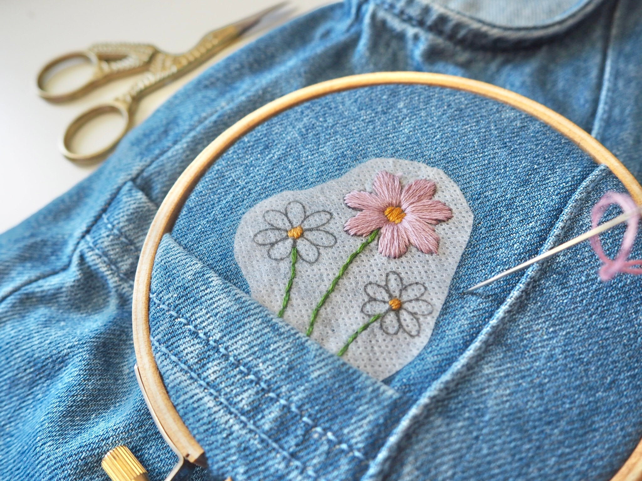 Floral Stick and Stitch Embroidery Patches, Printed Sewing Patterns ...