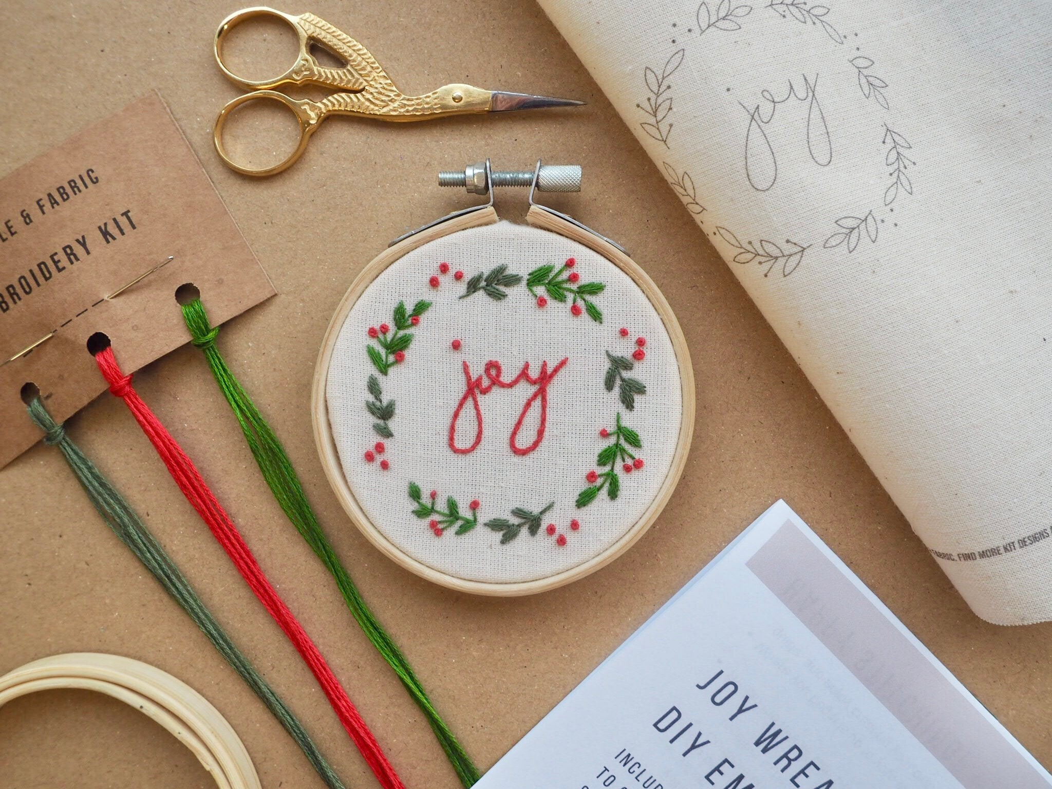 Joy Wreath Mini Embroidery Kit Easy Craft Kit for Beginners - Etsy