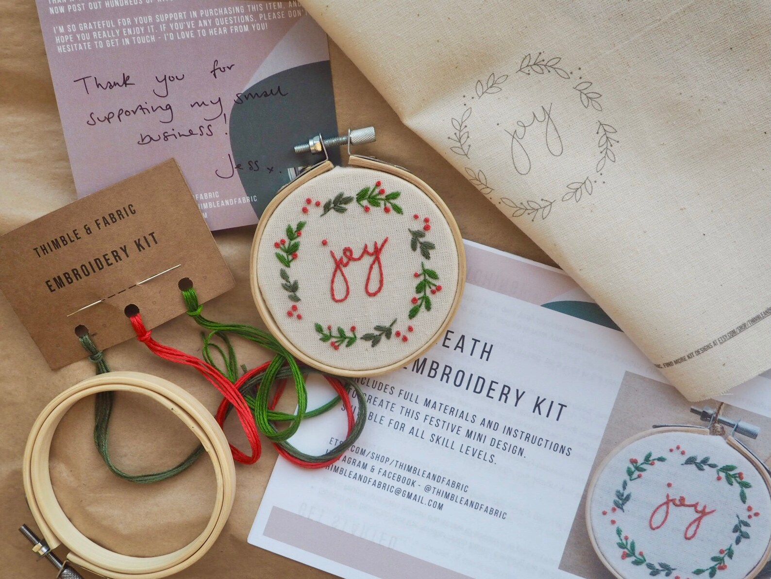 Joy Wreath Mini Embroidery Kit Easy Craft Kit for Beginners - Etsy