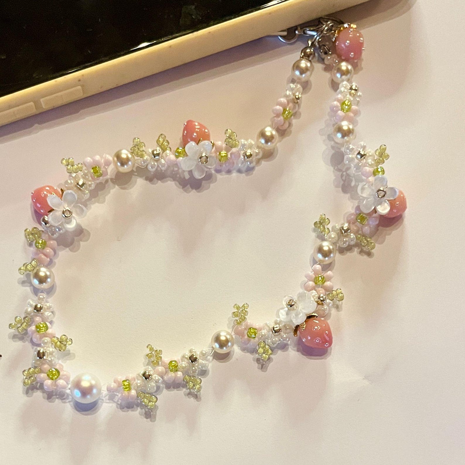 Pink Strawberry and Beads Phone Strap - Etsy