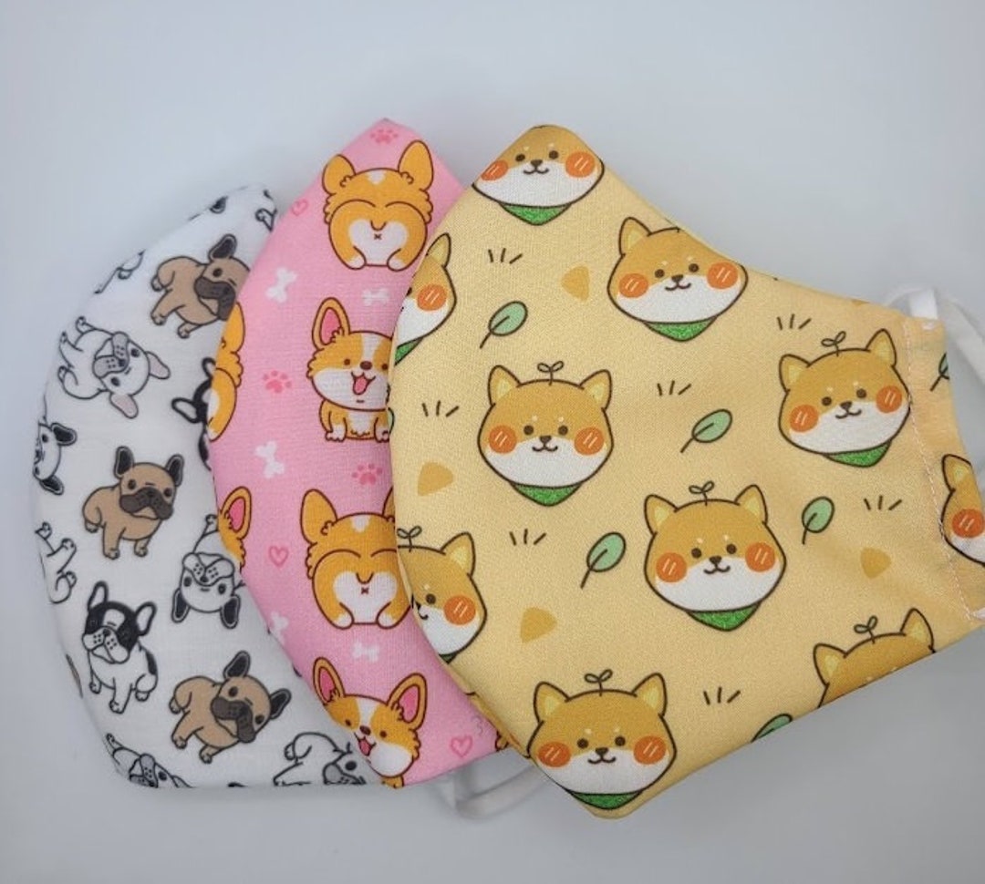 Cute Animated Dog Masks (frenchie, Shiba Inu, Corgi) Cotton Mask in ...