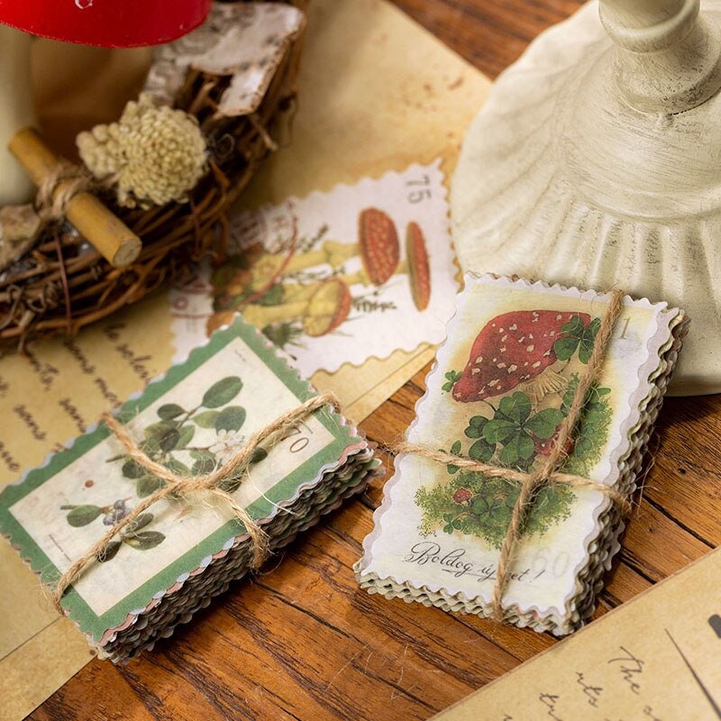 Papercraft 30 Vintage Nature Stamp Stickers for Journaling Diary and ...