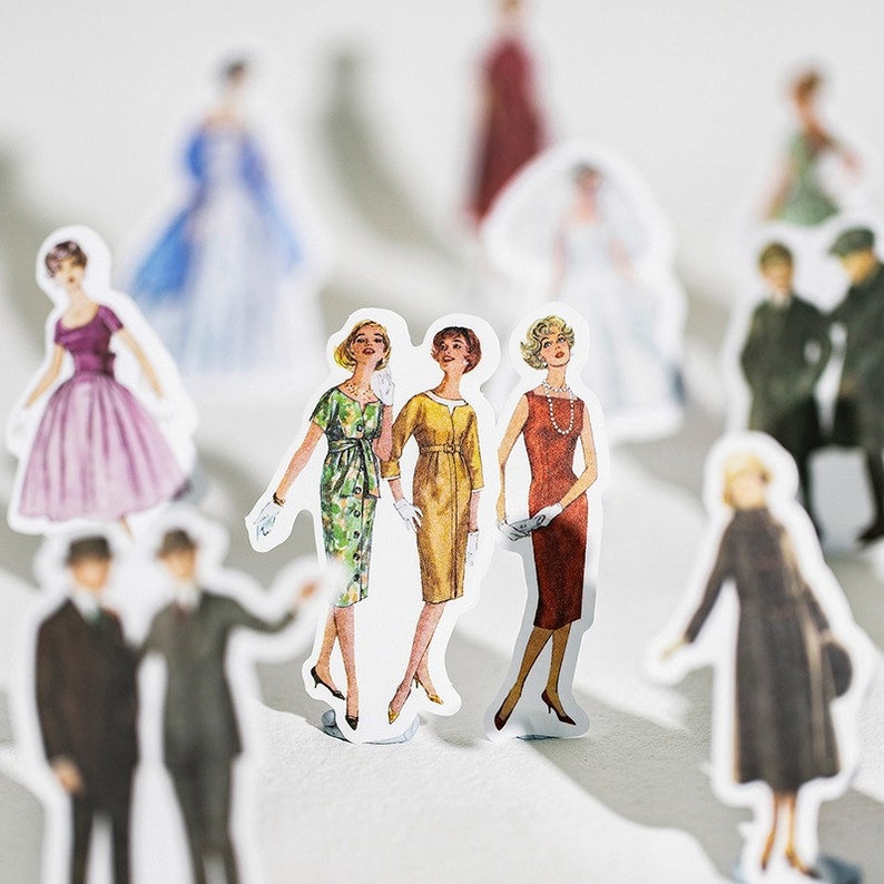 Nostalgic Retro Characters Lady Gentleman Stickers Pack - Etsy