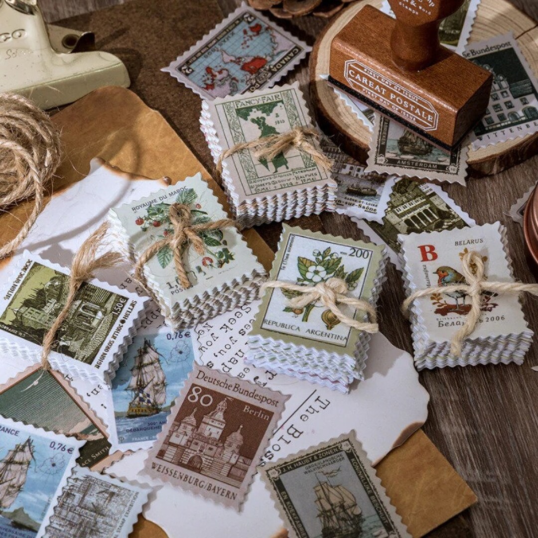 60 Vintage Stamp Stickers for Journaling, Diary and Scrapbooking ...