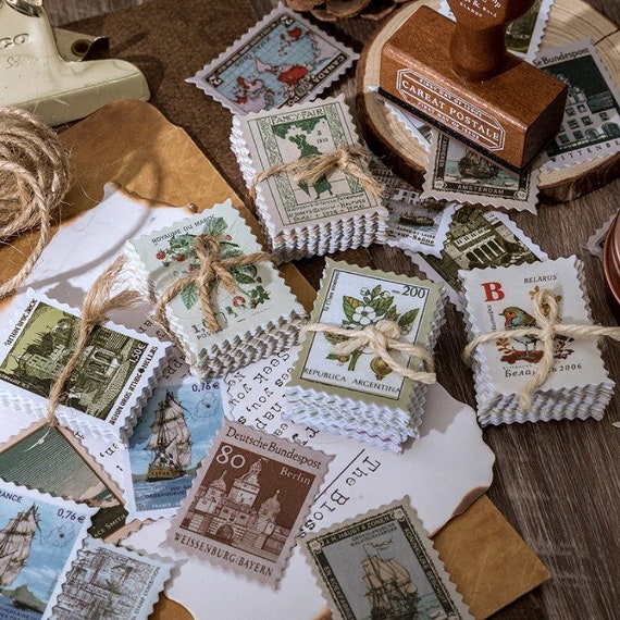 60 Vintage Stamp Stickers for Journaling Diary and | Etsy