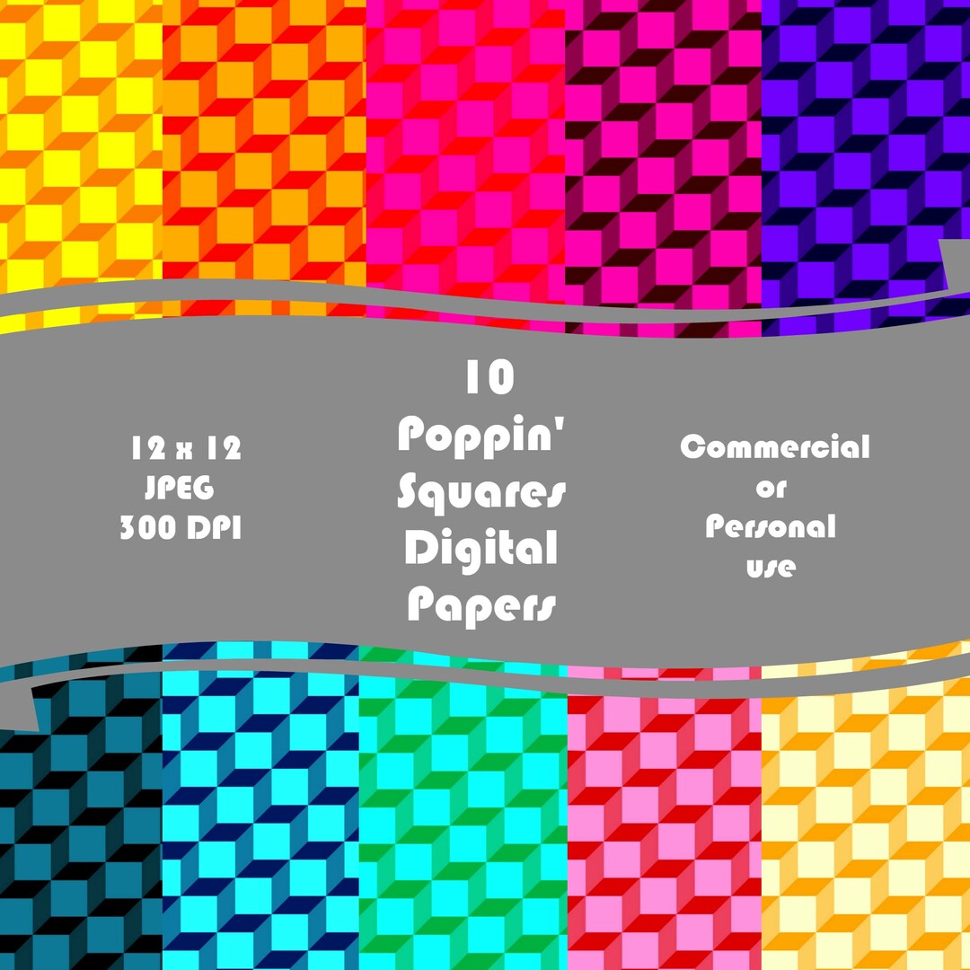 Poppin' Squares Geometric Pattern Digital Paper Instant Download 12 X ...